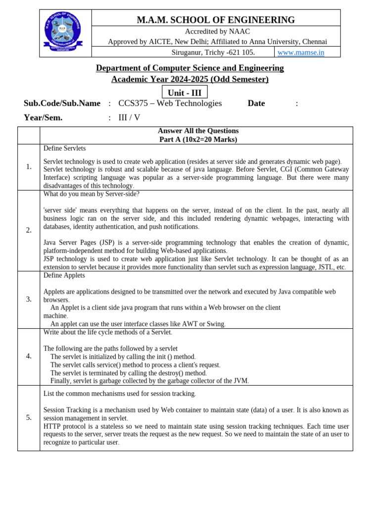 CCS375 - WT Cia - 2 QB Answer Key | PDF | Regular Expression | Computer Science