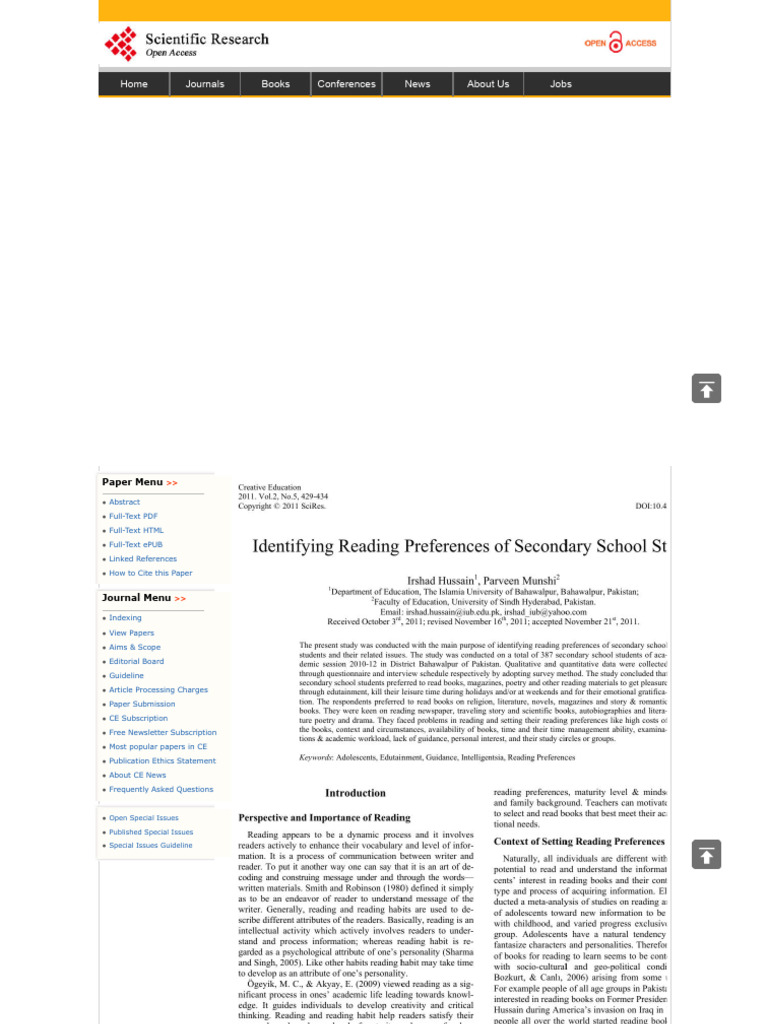Identifying Reading Preferences of Secondary School Students | PDF