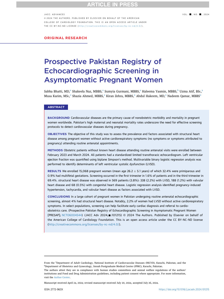 Bhatti Et Al 2024 Prospective Pakistan Registry of Echocardiographic Screening in Asymptomatic ...
