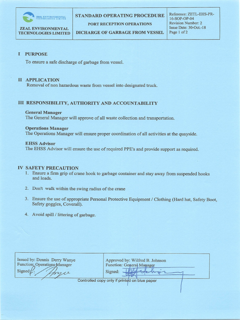 SOP-OP-04 - Discharge of Garbage From Vessel | PDF
