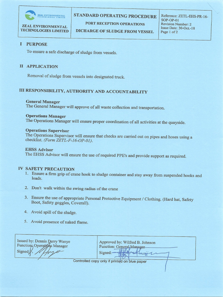 SOP-OP-01 - Discharge of Sludge From Vessel | PDF