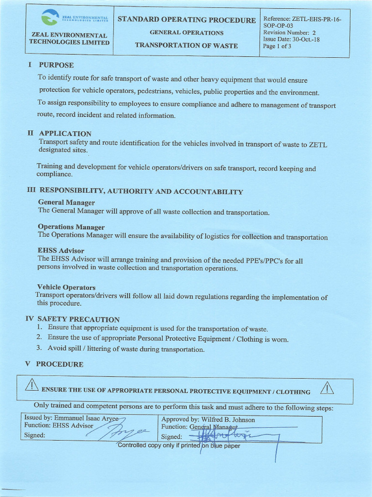 SOP-OP-03 - Transportation of Waste | PDF
