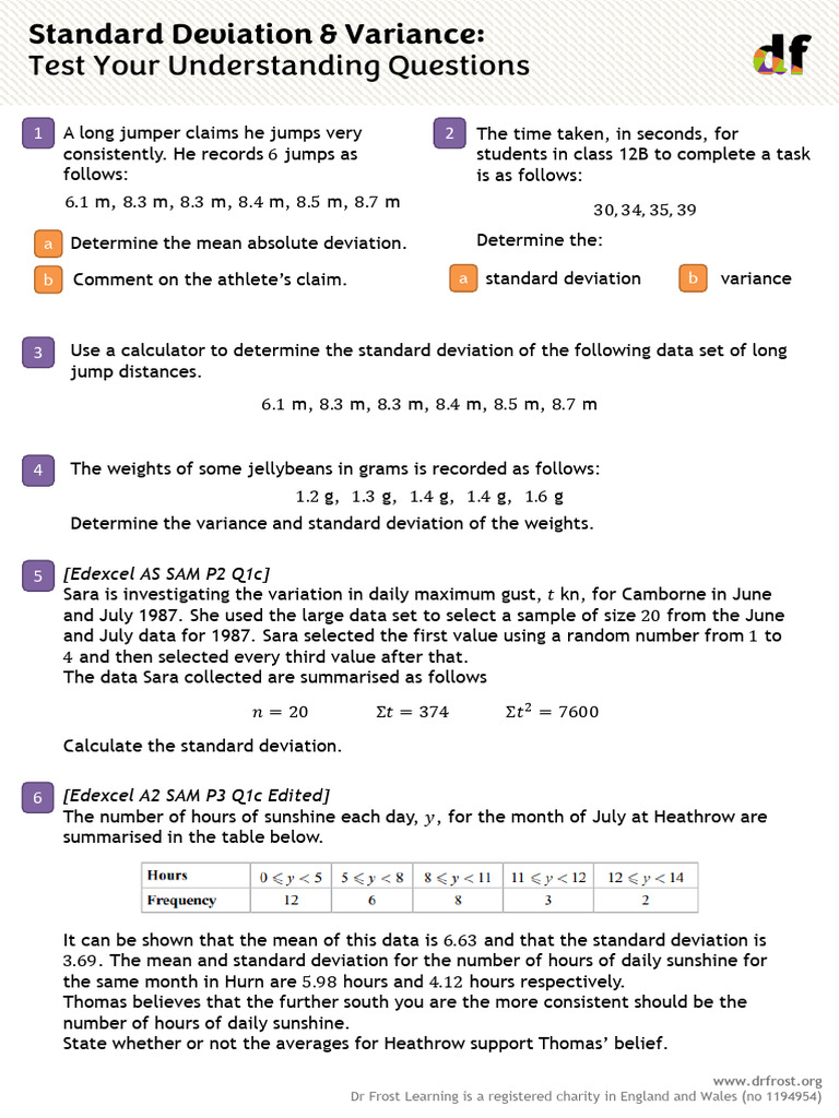 Standard Deviation & Variance Practice | PDF | Standard Deviation | Variance