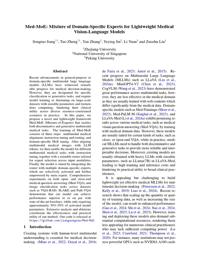 Jiang 等 - 2024 - Med-MoE Mixture of Domain-Specific Experts for Lightweight Medical Vision ...