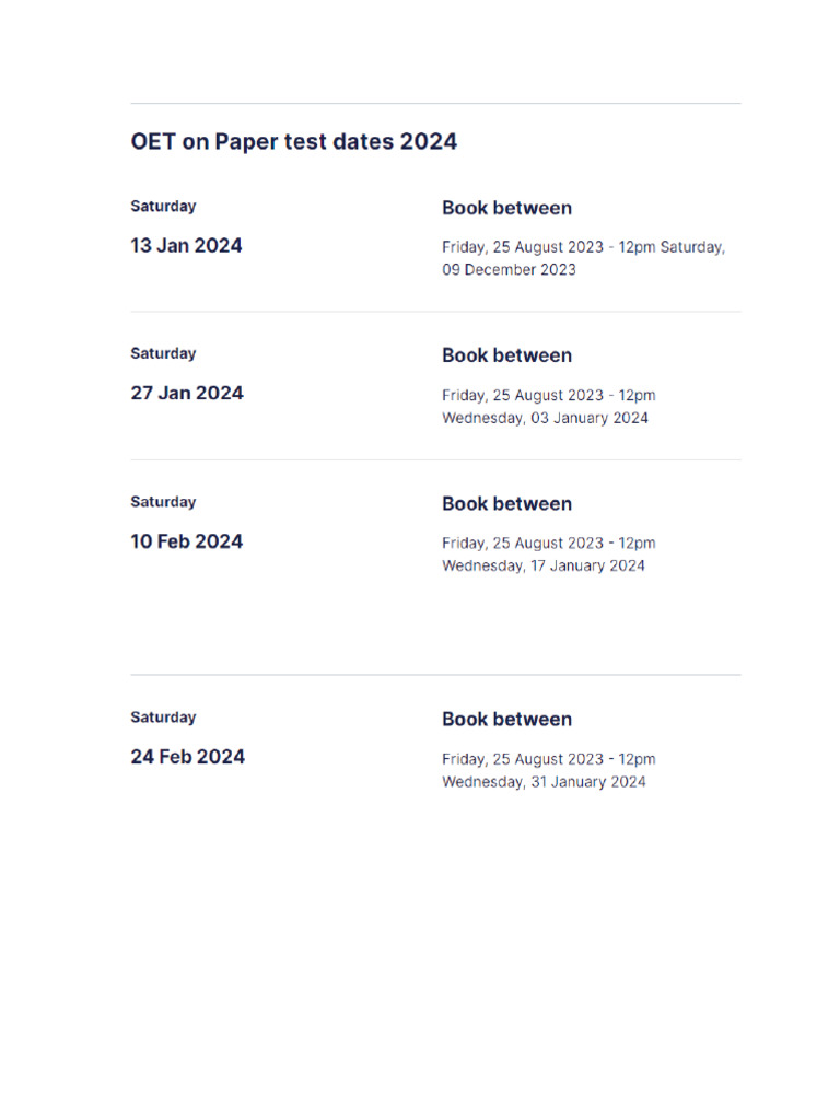 OET Test Dates 2024 | PDF