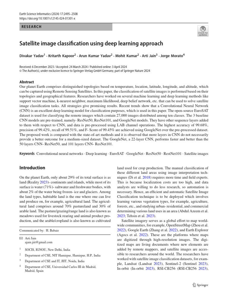 Satellite Image Classification Using Deep Learning Approach | PDF | Deep Learning | Statistical ...