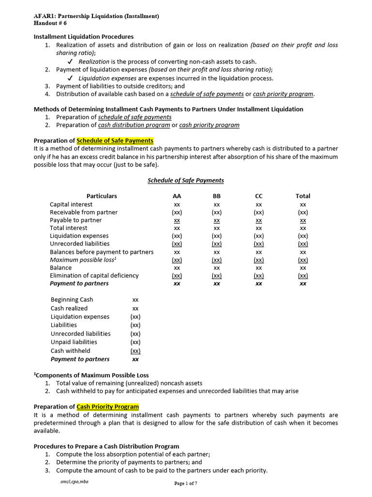 Installment Liquidation Guide | PDF | Book Value | Balance Sheet