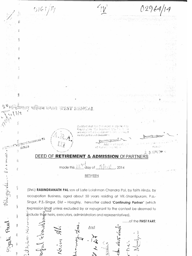 Retirement Cum Admission Partnership Deed | PDF