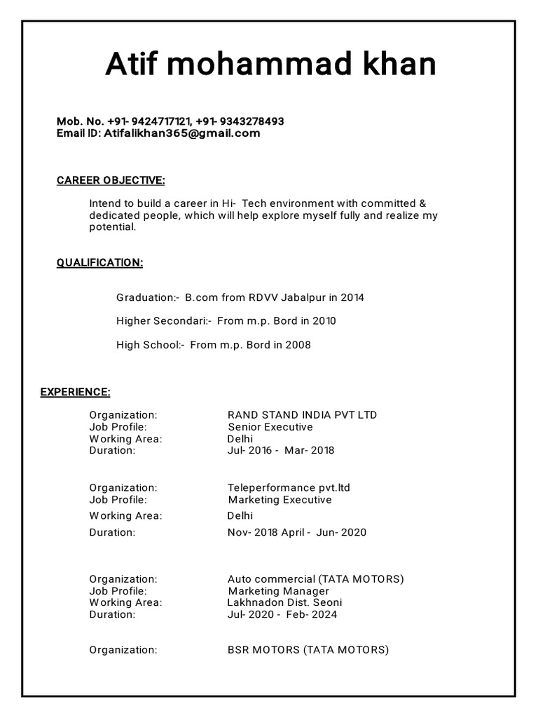 Resume of Atif | PDF