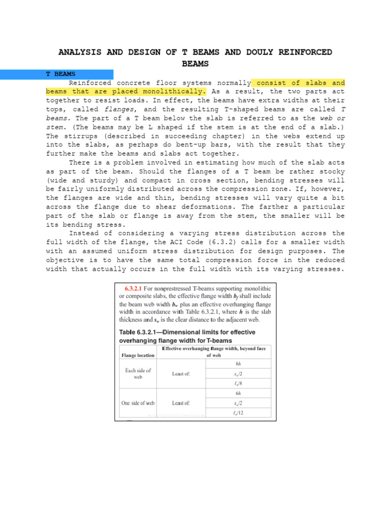 Chapter 5 Analysis and Design of T Beams and Doubly Reinforced Beams ...