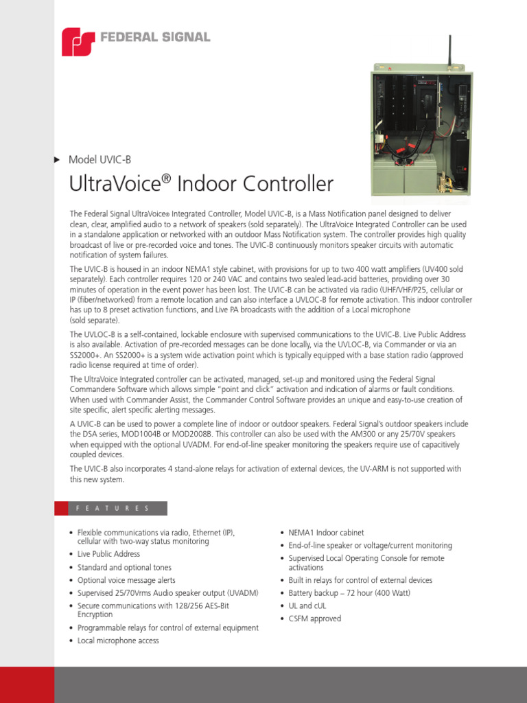 SYS5030 Model UVIC-B UltraVoice® Indoor Controller | PDF | Loudspeaker ...
