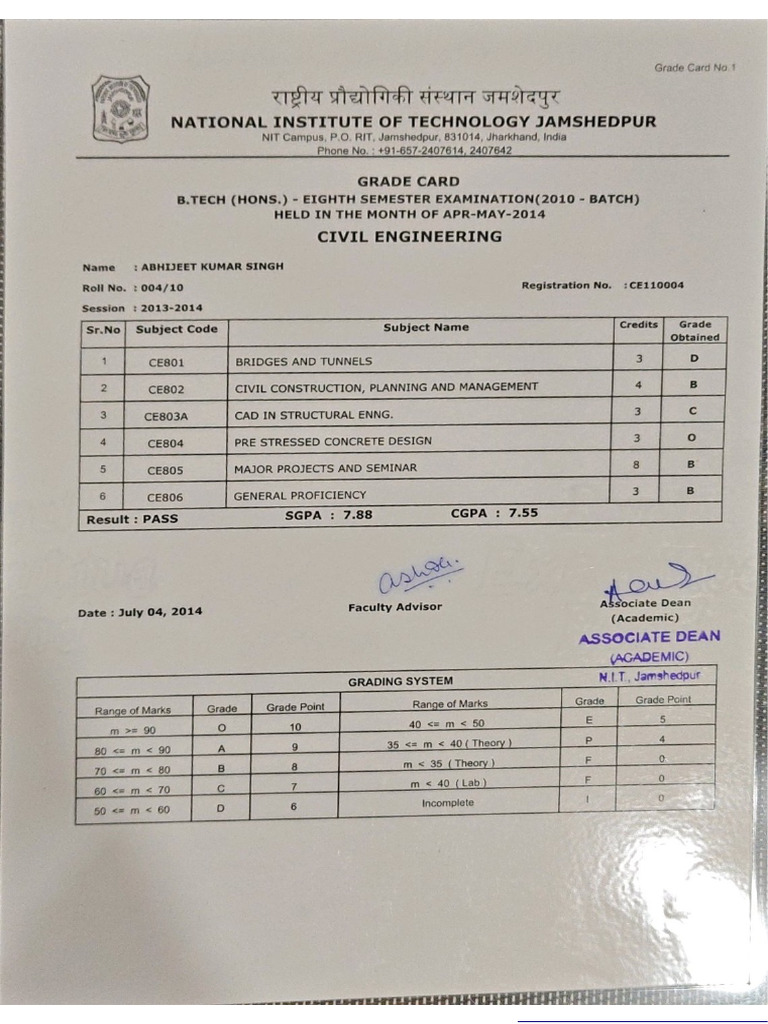 4.final Semester Grade Card | PDF