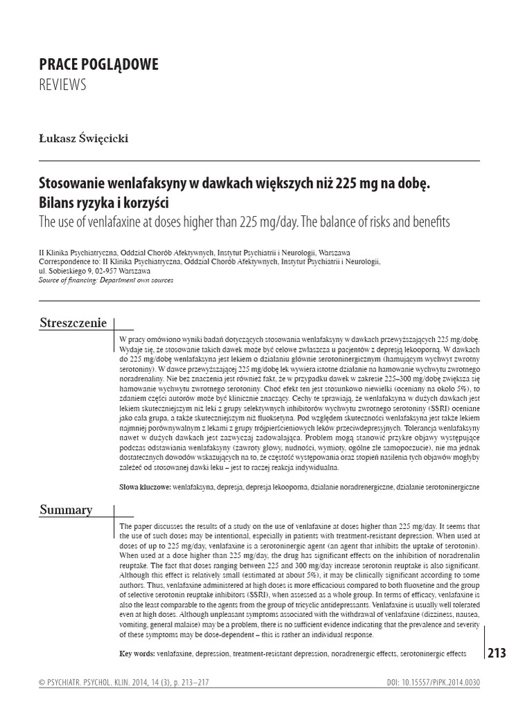 Psychiatria 3.2014 Swiecicki, Wenlafaksyna | PDF