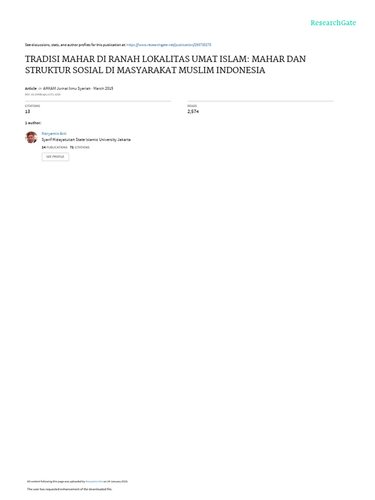 Tradisi Mahar Di Ranah Lokalitas Umat Islam: Mahar Dan Struktur Sosial ...