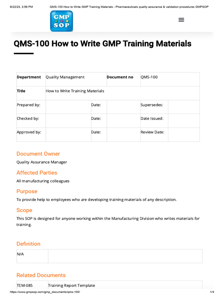 QMS-100 How To Write GMP Training Materials - Pharmaceuticals Quality ...