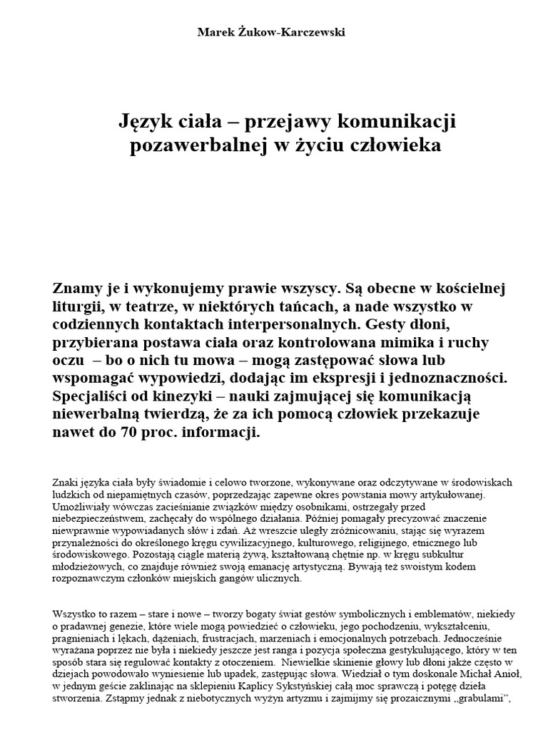 Jezyk Ciala Przejawy Komunikacji Pozawerbalnej W Zyciu Czlowieka, 18093 ...