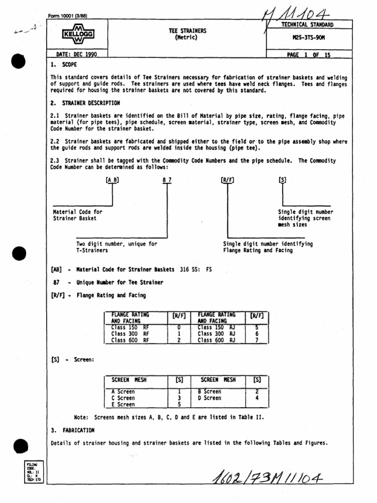 Technical Standard for Tee Strainers | PDF | Pipe (Fluid Conveyance) | Mechanical Engineering