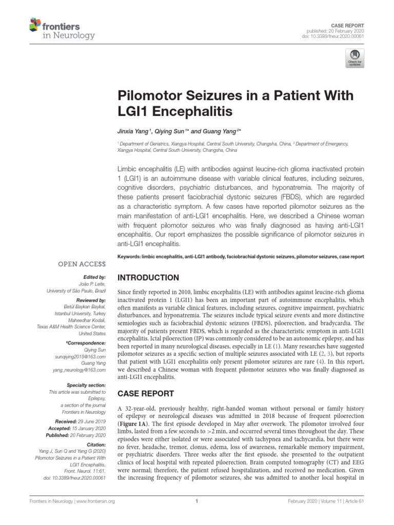 Pilomotor Seizures in A Patient With LGI1 Encephalitis | PDF | Epilepsy ...