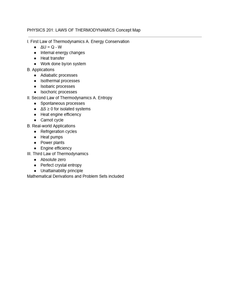 Physics 201 - Laws of Thermodynamics Concept Map | PDF