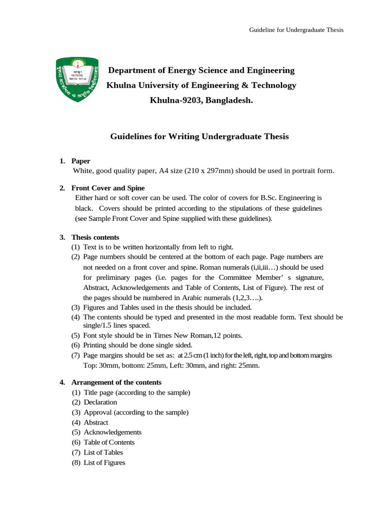 Guidelines For UG Thesis Final 2024 | PDF | Thesis | Times New Roman