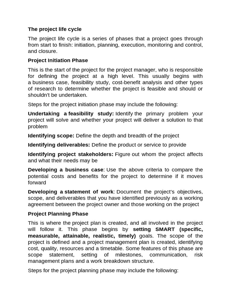 The Project Life Cycle | PDF | Project Management | Feasibility Study