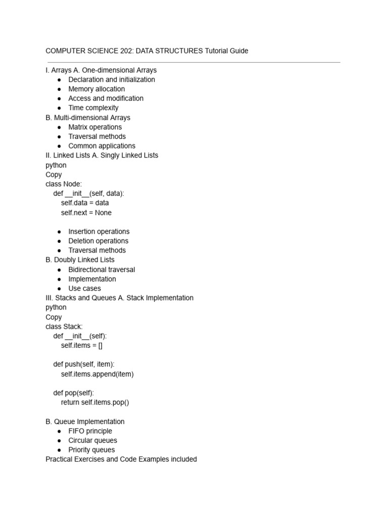 COMPUTER SCIENCE 202 - DATA STRUCTURES Tutorial Guide | PDF