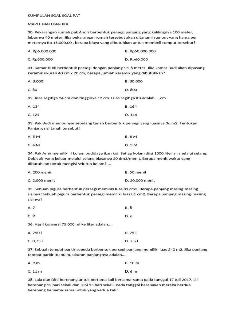Kumpulan Soal Soal Pat Kelas 4 | PDF