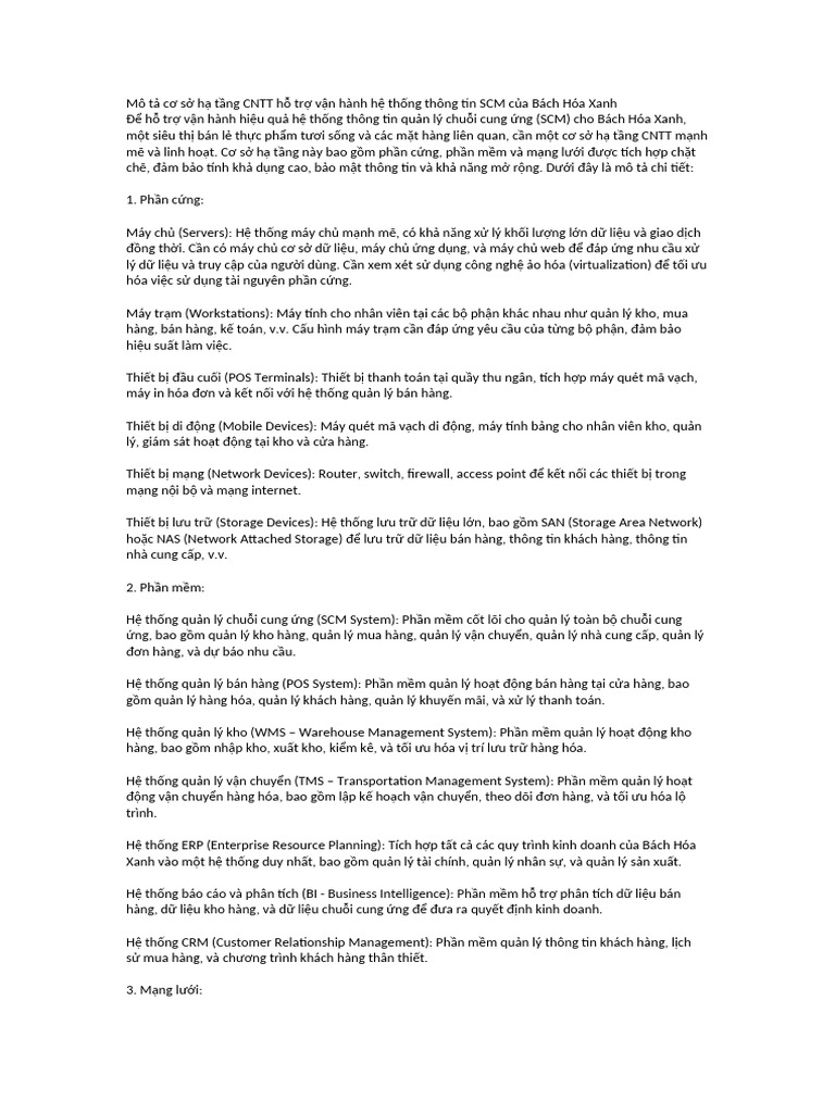 Mô tả cơ sở hạ tầng CNTT hỗ trợ vận hành hệ thống BHX | PDF
