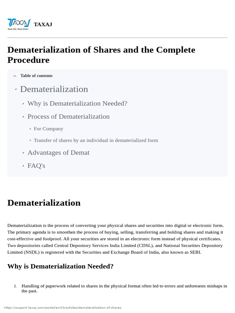 Dematerialization of Shares | PDF | Securities (Finance) | Stocks