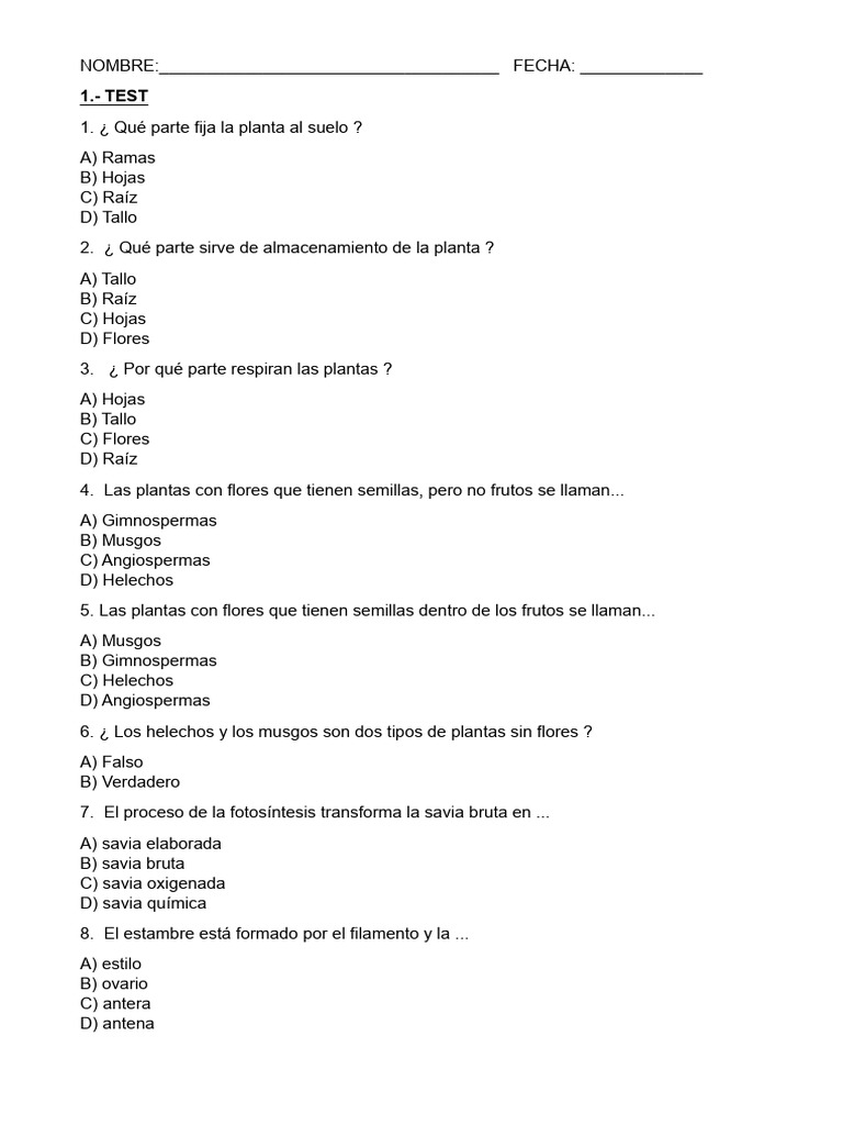 Examen de Las Plantas | PDF