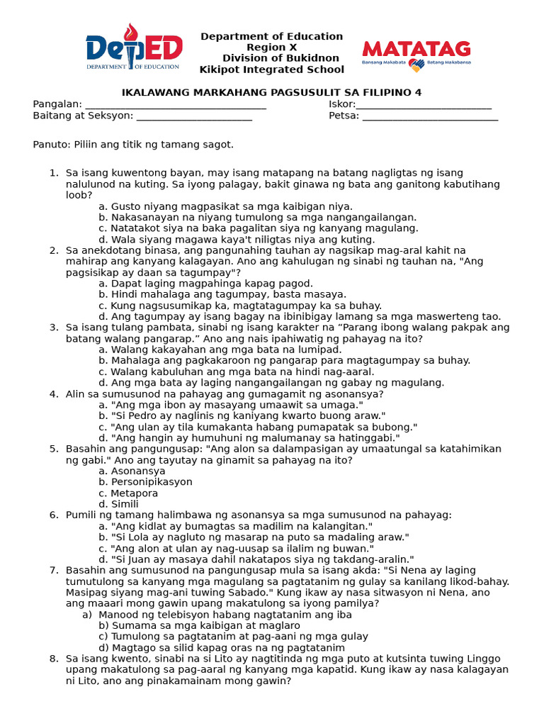 PT - G4 Matatag Filipino 4 - Q2 | PDF