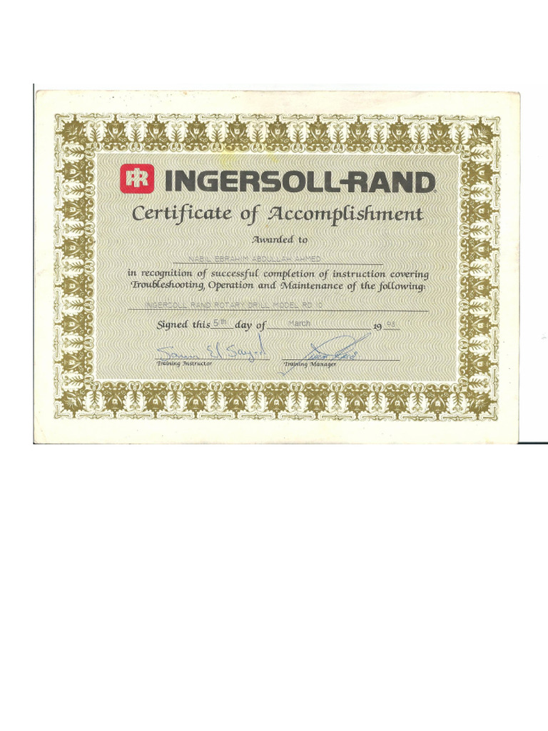 Ingersoll Rans Certificate RD10 | PDF