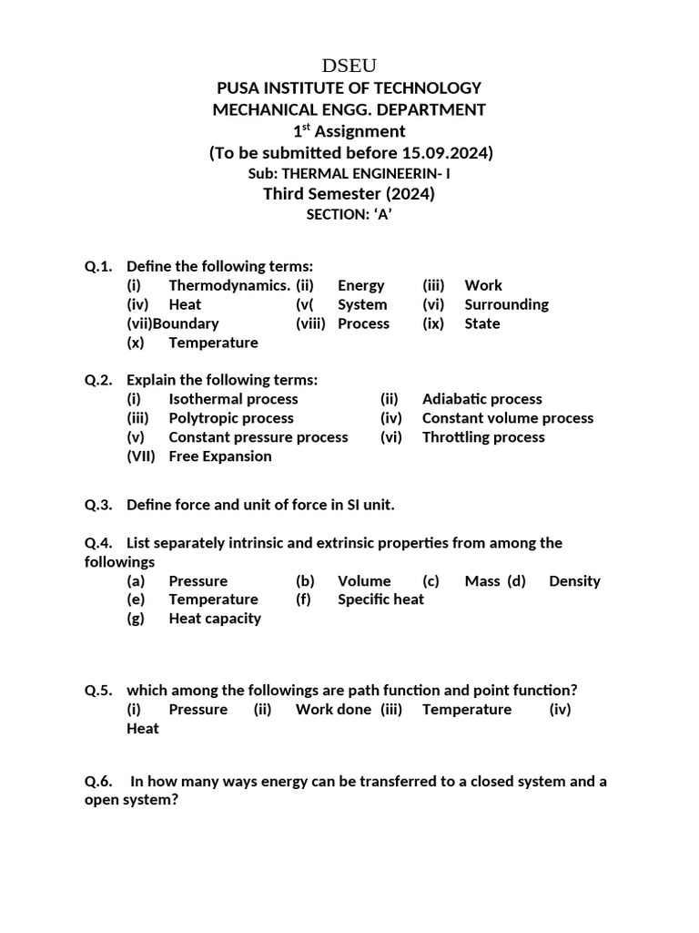 Pusa Institute of Technology Mechanical Engg. Department 1 Assignment ...