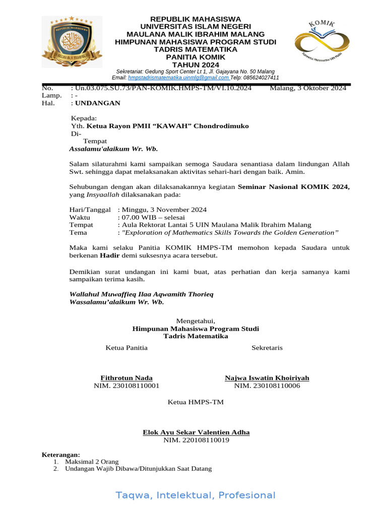 Surat Undangan Seminar PMII | PDF