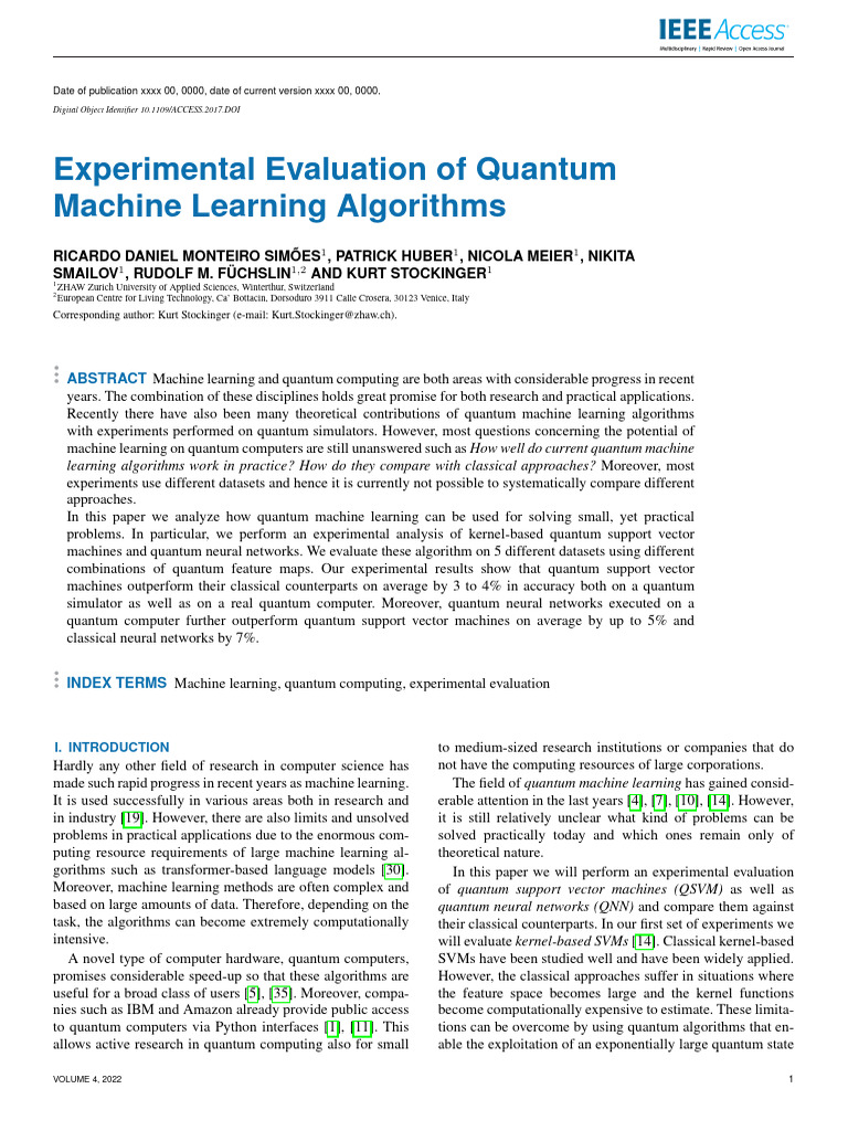 Experimental Evaluation of Quantum Machine Learnin | PDF | Quantum ...