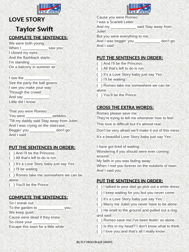 Taylor Swift Love Story Activities With Music Songs Nursery Rhymes ...