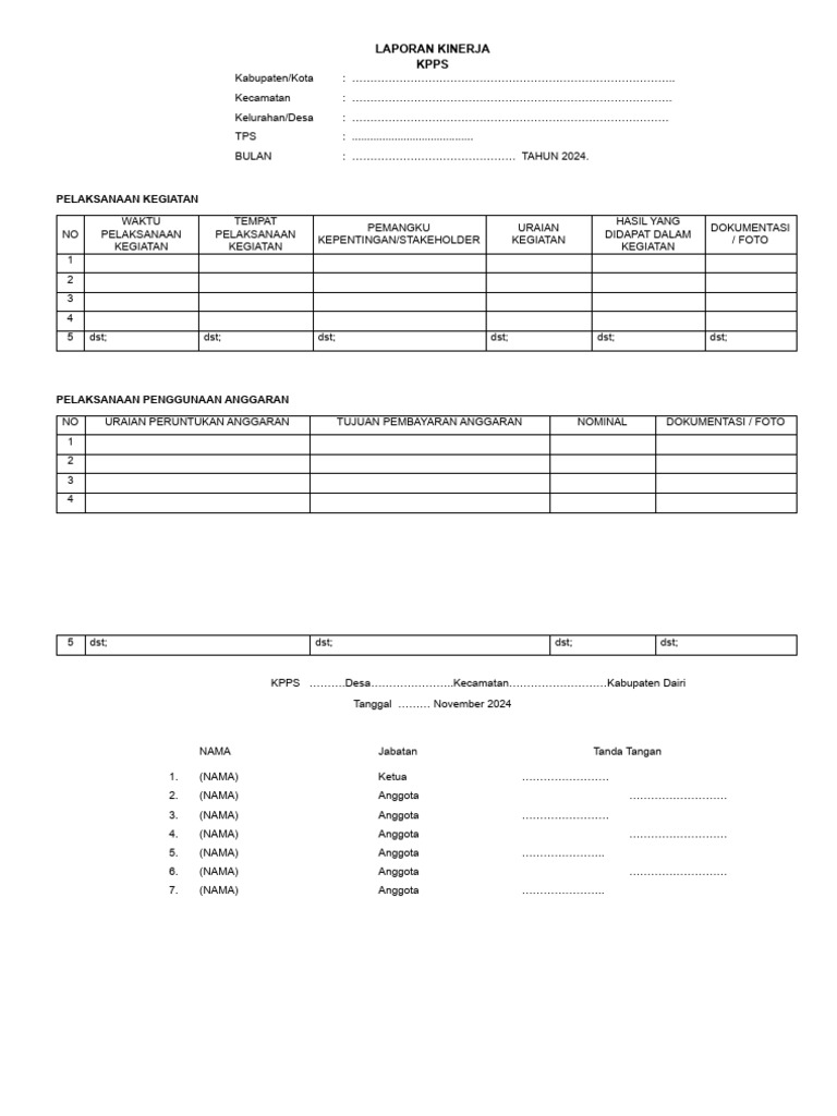 Format Laporan Kinerja - Kpps | PDF