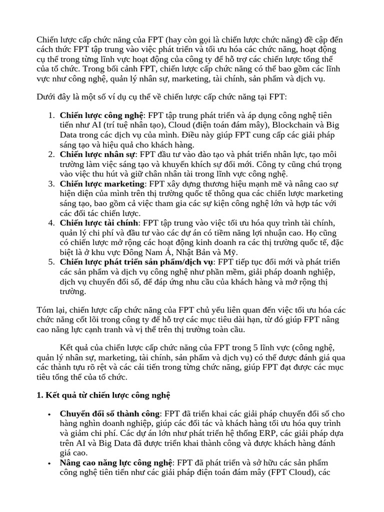 Chiến lược cấp chức năng của FPT | PDF