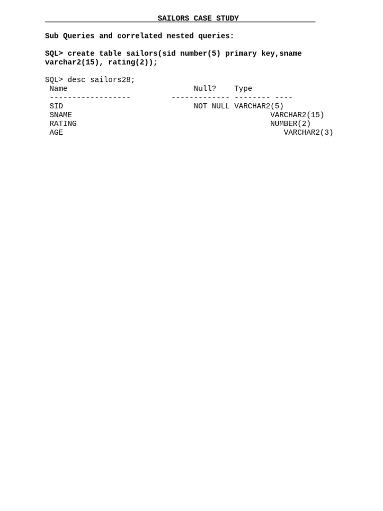 Sailors Case Study | PDF | Data Model | Databases