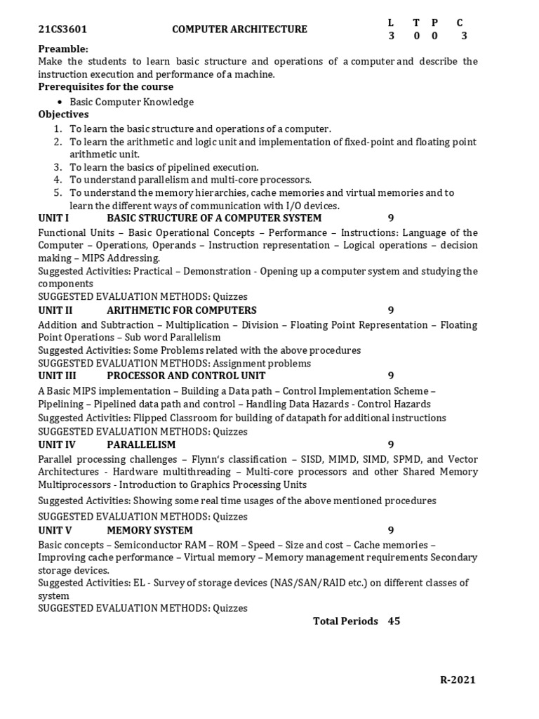 21cs3601-Computer Architecture | PDF | Central Processing Unit | Parallel Computing