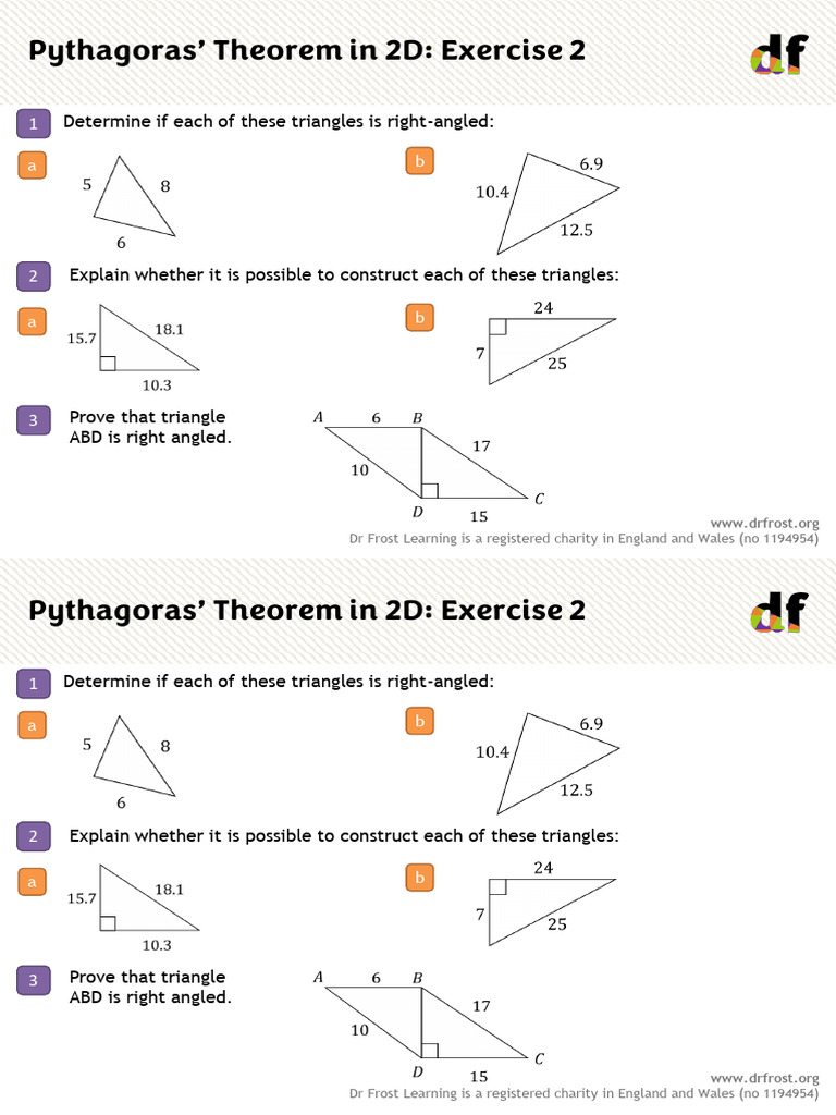 Pythagoras Theorem in 2D - Exercise 2 | PDF
