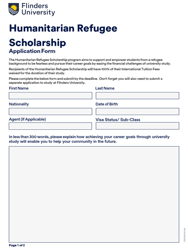 Refugee Scholarship Application Form | PDF