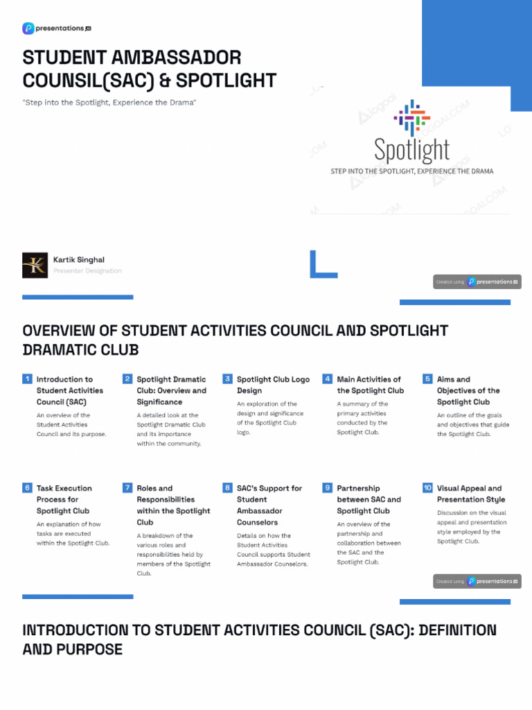 Presentation On Student Activities Council and Spotlight Dramatic Club | PDF