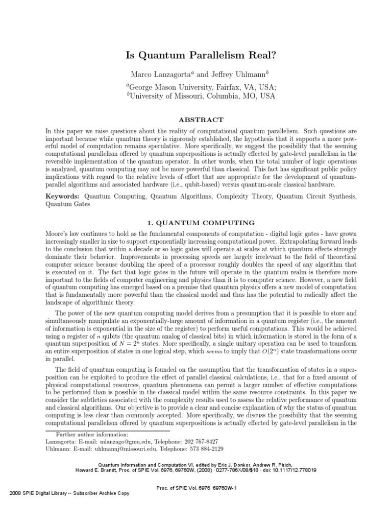 Quantum Parallelism | PDF | Quantum Computing | Quantum Mechanics