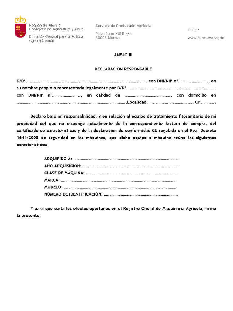 Anejo III - Declaracion - Responsable | PDF