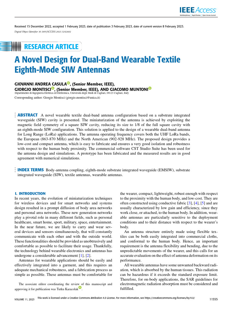 A Novel Design For Dual-Band Wearable Textile Eighth-Mode SIW Antennas | PDF | Antenna (Radio ...