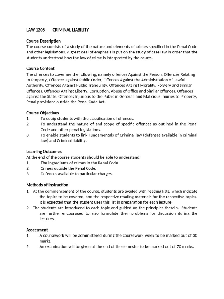 Criminal Liability Course Overview | PDF