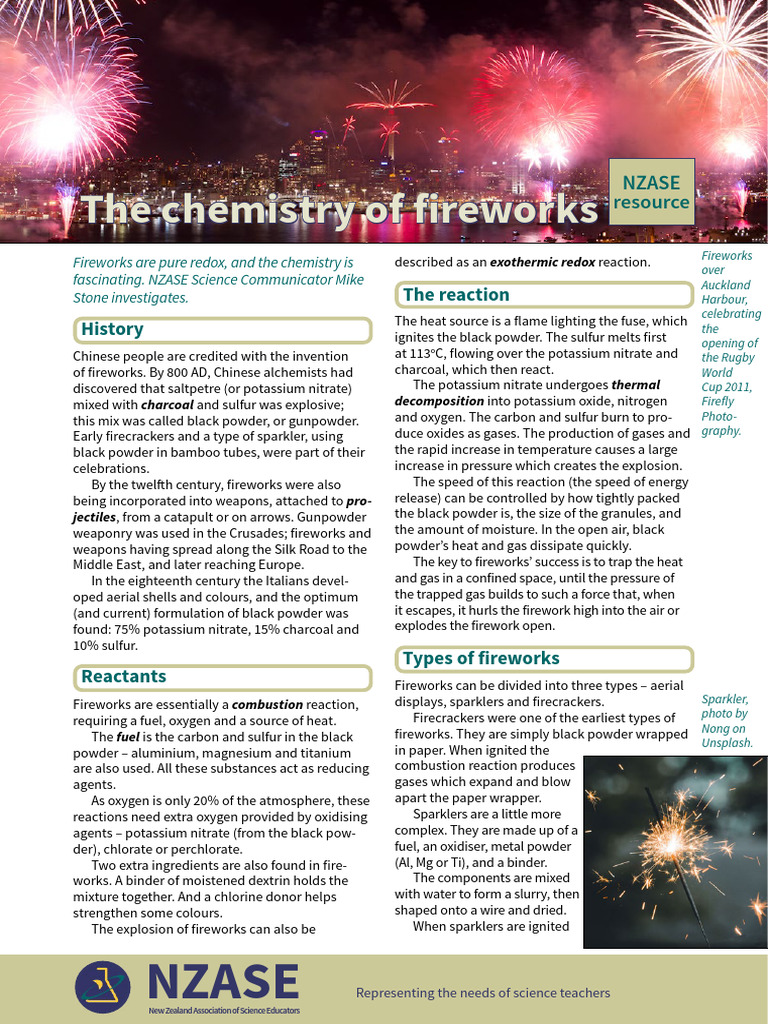 2023 10 Chemistry of Fireworks NZASE Resource | PDF | Fireworks | Gunpowder