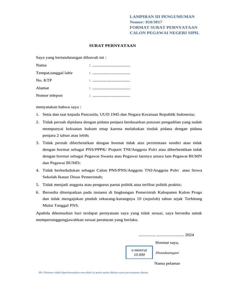LAMPIRAN III - Surat Pernyataan | PDF