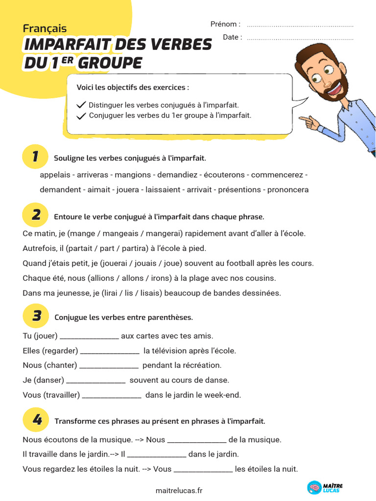 Conjugaison des verbes du 1er groupe à l'imparfait | PDF